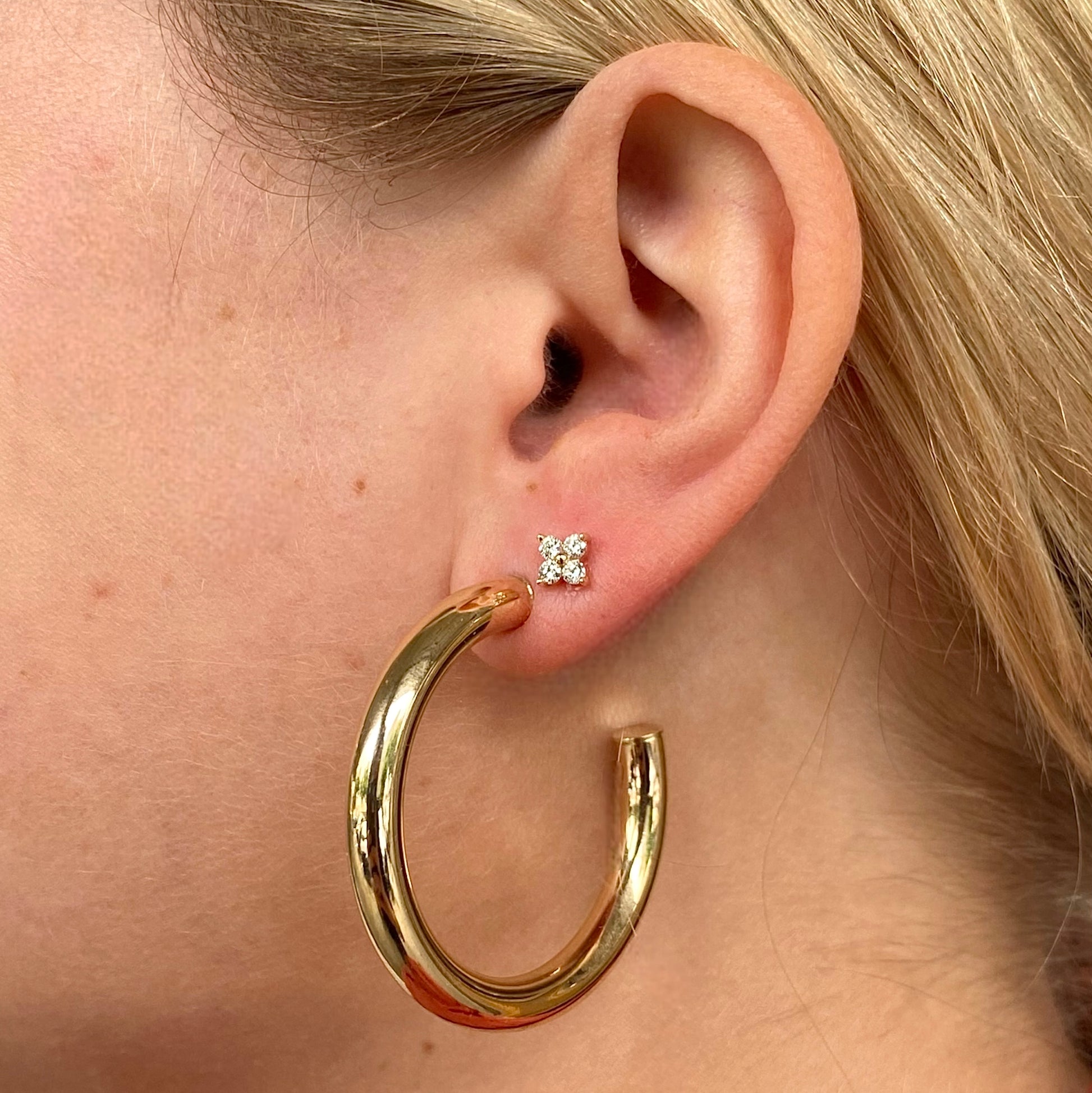 Four Petal Diamond Flower Stud Earrings – Charde